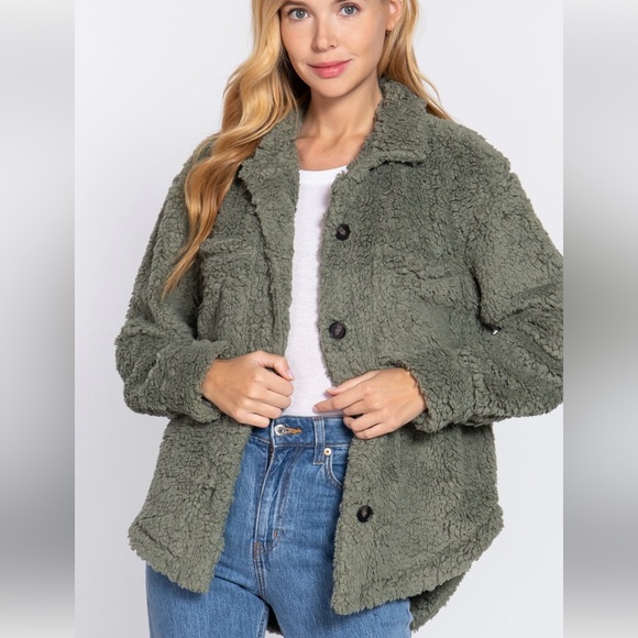 Active USA | Jackets & Coats | Active Usa Sage Front Pocket Sherpa ...